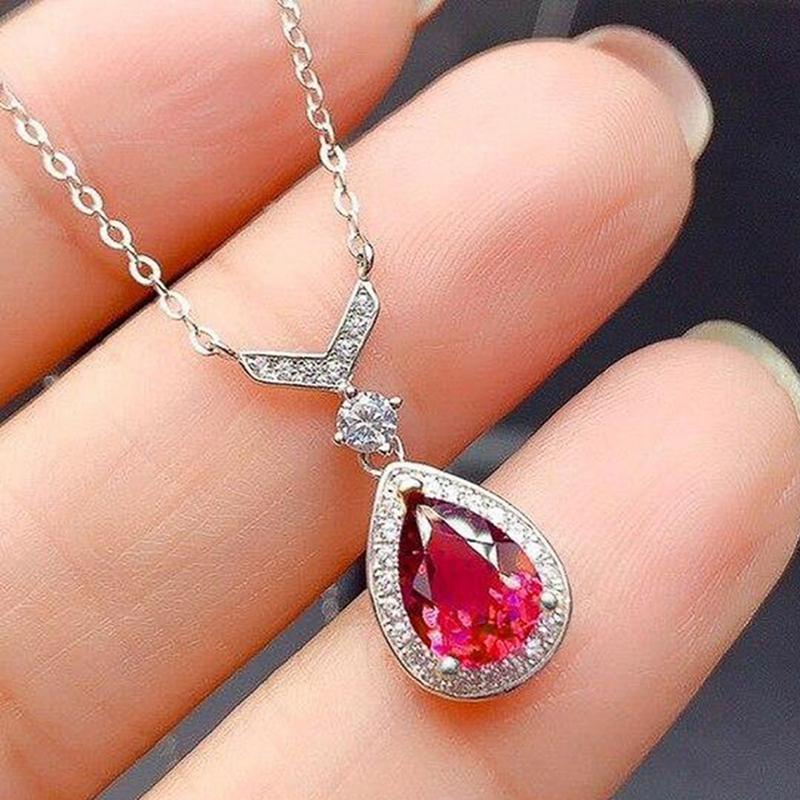 Kalung Zirkon, Berbentuk Pear Titisan Air Mata Merah, Untuk Wanita ...
