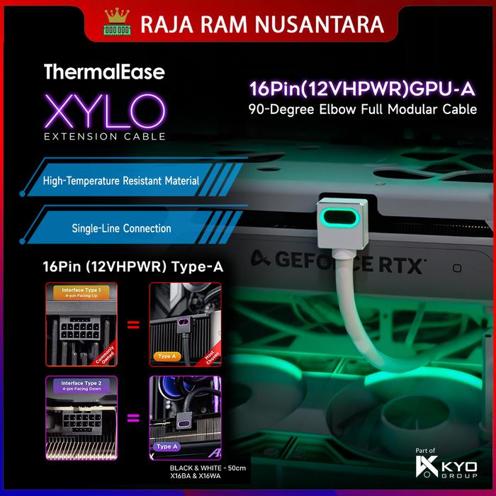 Jual ThermalEase XYLO Extension Cable 16Pin 12VHPWR GPU ARGB LED Copper ...