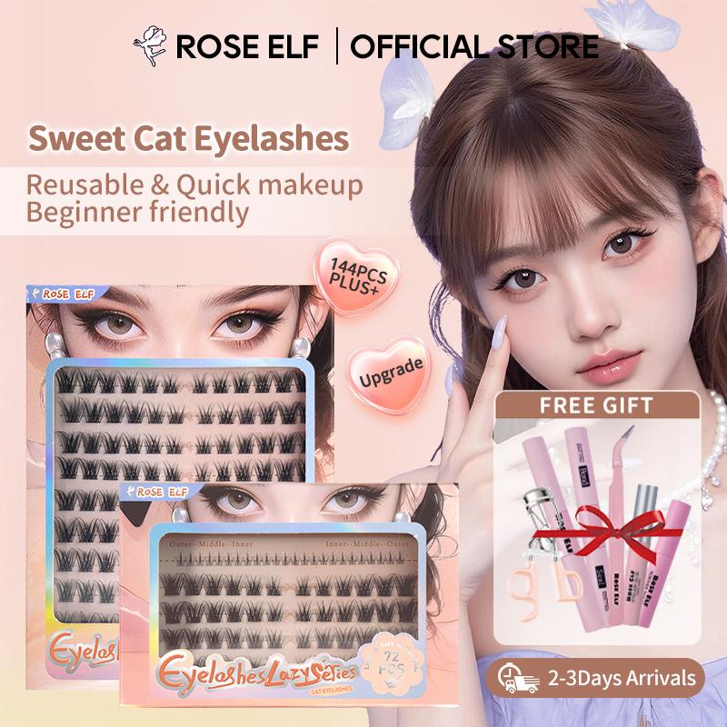 【ROSE ELF】Sweet Cat Eyelashes Extension Kit 9-14mm D curl, Reusable ...