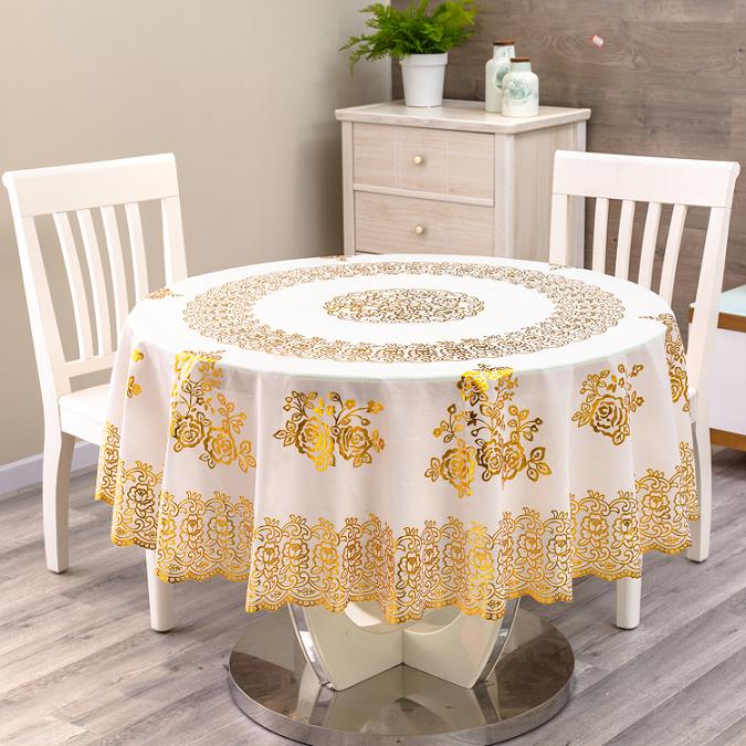 4/6/8/10 Seaters Round Gold Tablecloth Waterproof Oil Proof Mantel ...