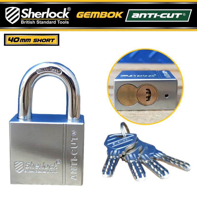 Gembok Sherlock Anti Cut 40mm Pendek Dengan Body Besi dan Silinder ...
