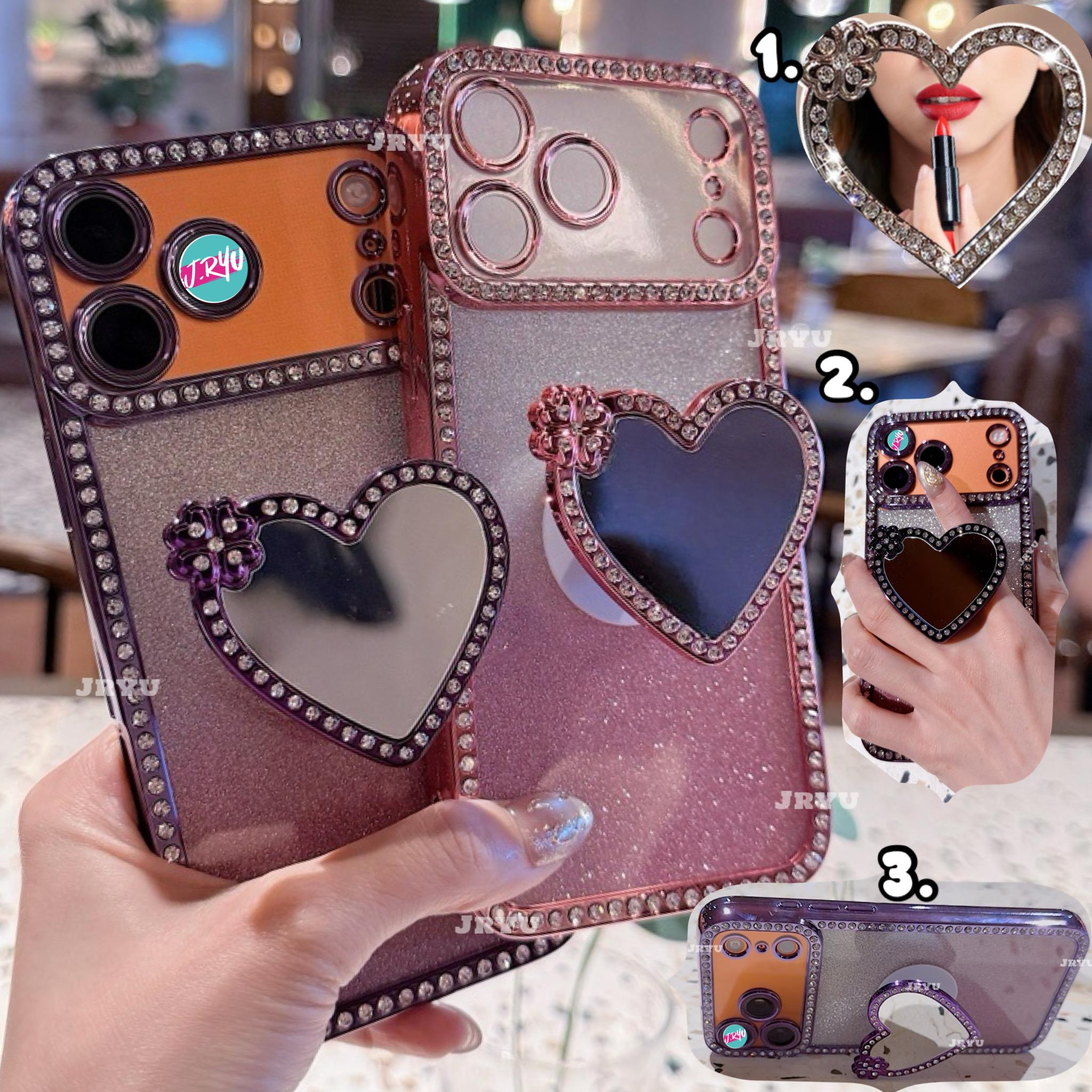JRYU For INFINIX Heart Diamond Pop Stand With Mirror Softcase ...