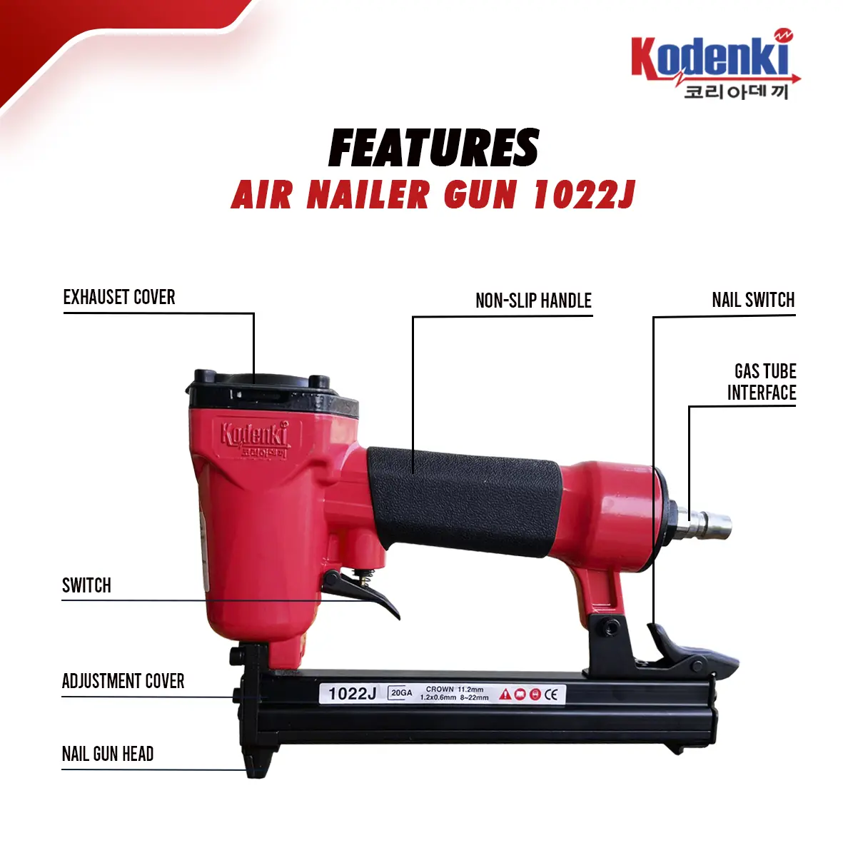 Kodenki Air Nailer 1022J Mesin Air Nail Gun Alat Paku Tembak Stapler ...