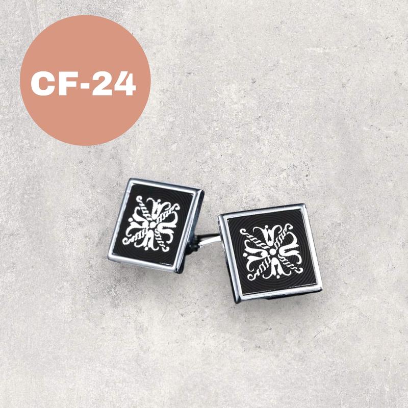 Black Silver Abstract Cufflinks, Classic Square Shape Cuff Links ...
