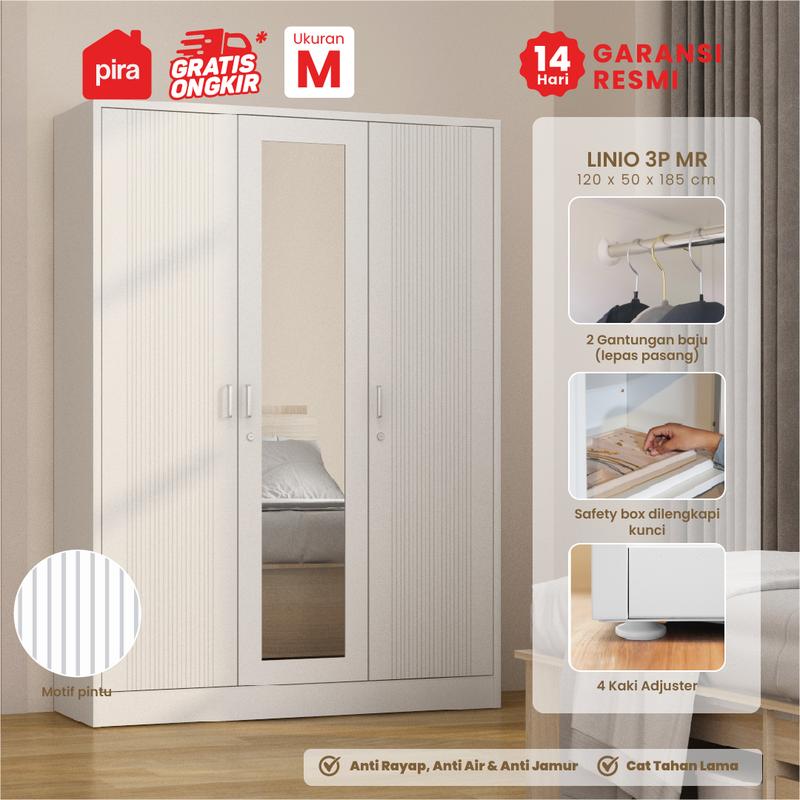 PIRA - LINIO 3P MR MWD Lemari Pakaian Besi 3 Pintu Swing dengan - Shop ...