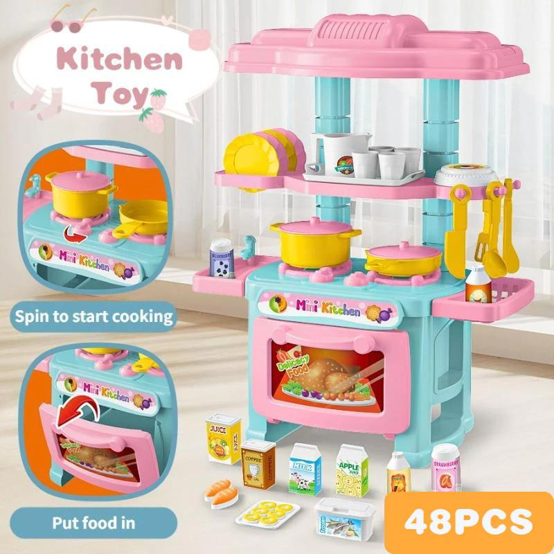 Cartoon 48pcs Mini Kitchen Set Toy Kid Pretend Cooking Toy Set - TikTok ...