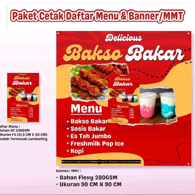 MMT Paket Cetak Daftar Menu & Banner Bakso Bakar Ukuran F4 & - Shop ...