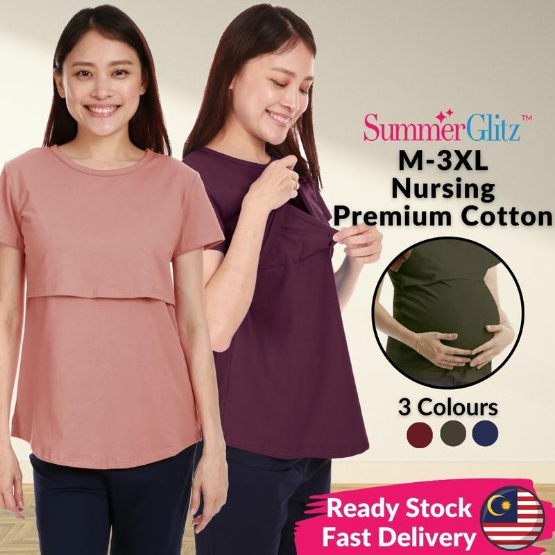 SummerGlitz Premium Cotton Fitted Maternity Nursing Tee Breastfeeding ...
