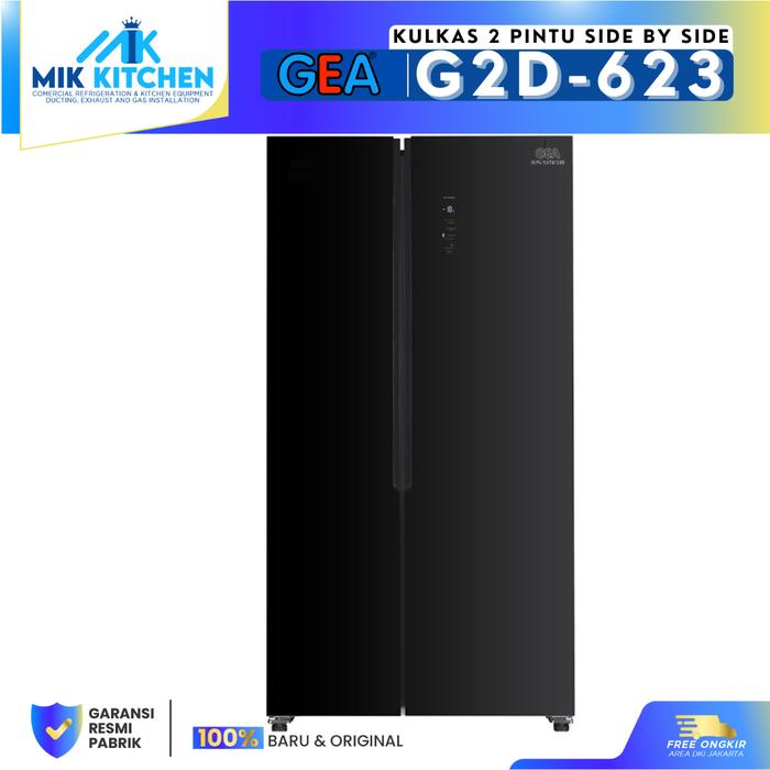 Jual GEA KULKAS 2 PINTU SIDE BY SIDE G2D-623 / G2D623 BLACK GLASS ...