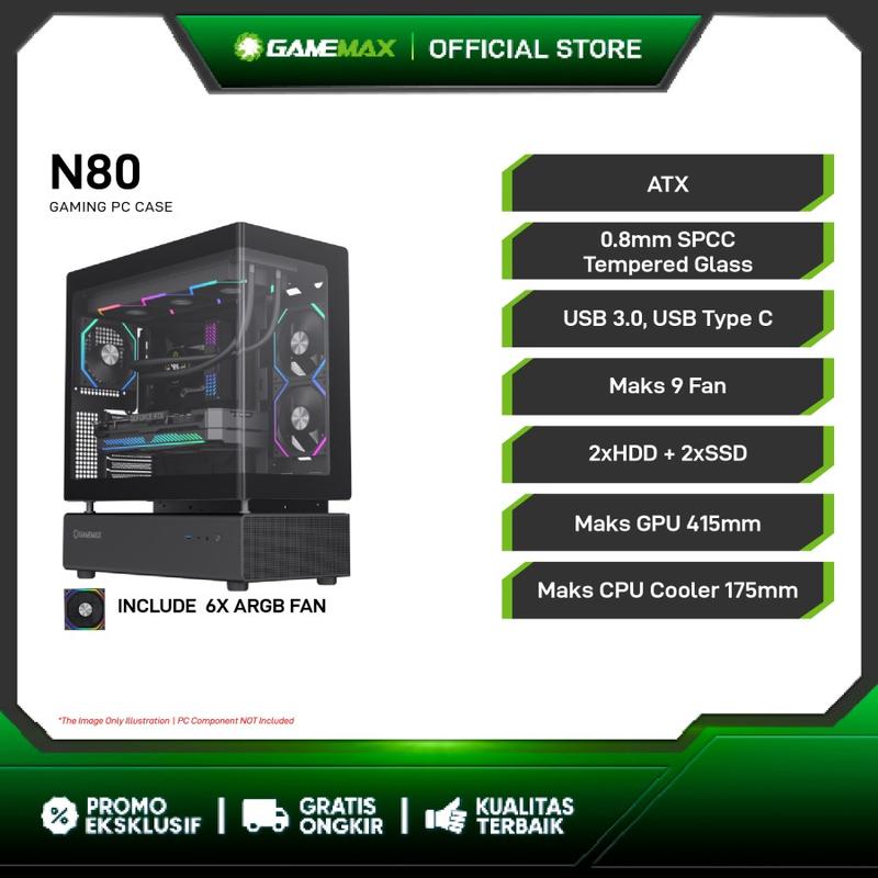 GameMax N80 Mid Tower Wraparound Glass Gaming PC Case BTF Support ...