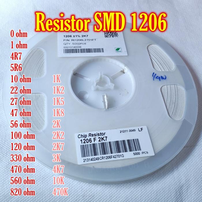 Jual 10Pcs Resistor 1206 SMD 0R 1R 4R7 5R6 10R 22R 27R 47R 56R 100R ...