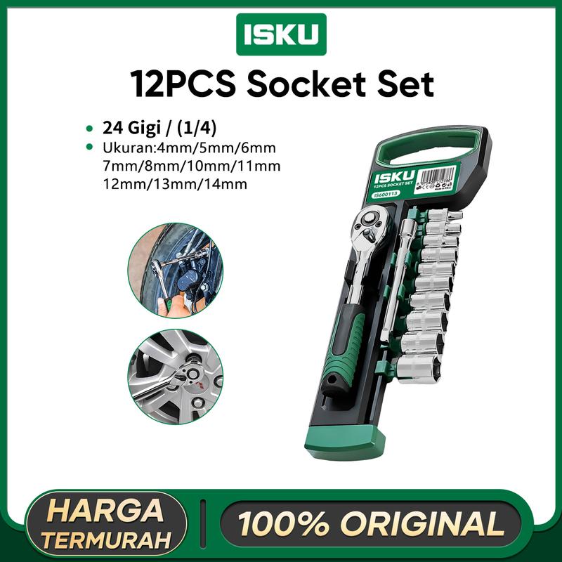 ISKU Kunci Shock Socket Wrench 12pcs 1/4 Inch 4-14mm Mata Sok Set 1/4 ...
