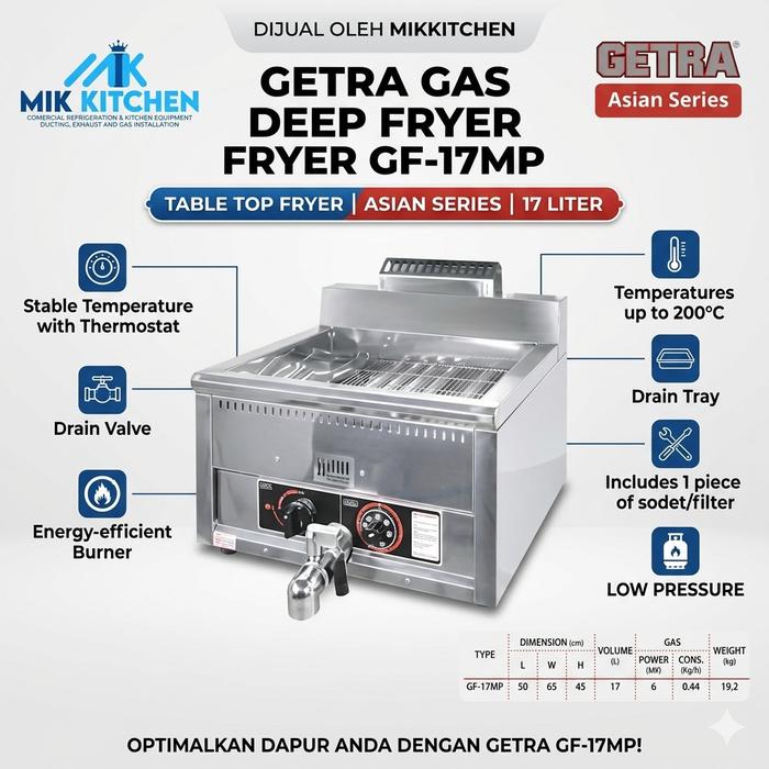 Jual GETRA Gas Deep Fryer GF-17MP / GF17MP / GF 17MP Table Top Volume ...