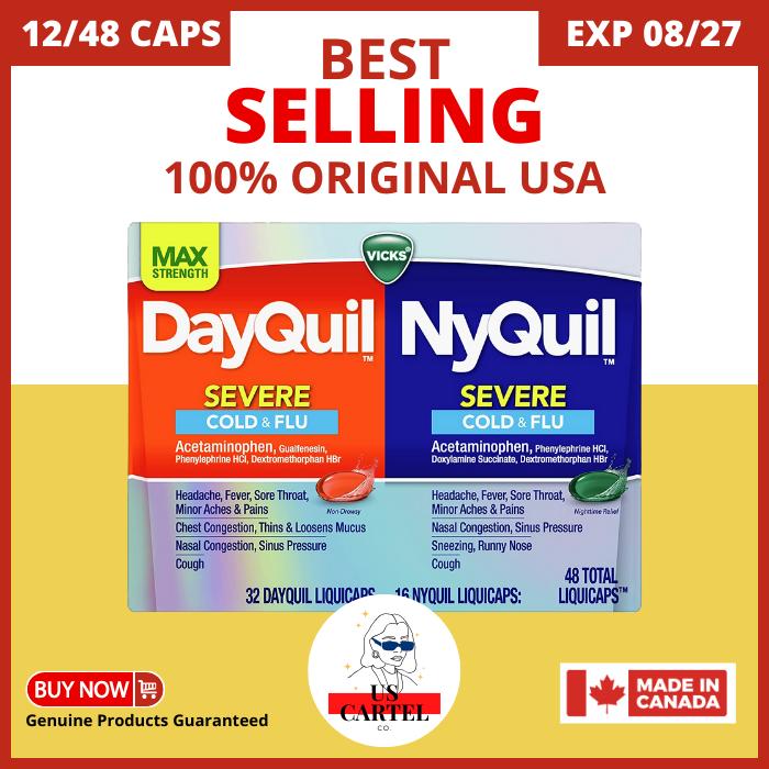 Jual VICKS DayQuil Nyquil Severe 48 Kapsul Caps Cough Cold Flu Fever ...