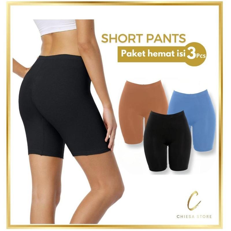 Legging Pendek Sepaha / Legging Short Pants Bahan Spandex Isi ( 3pcs ...