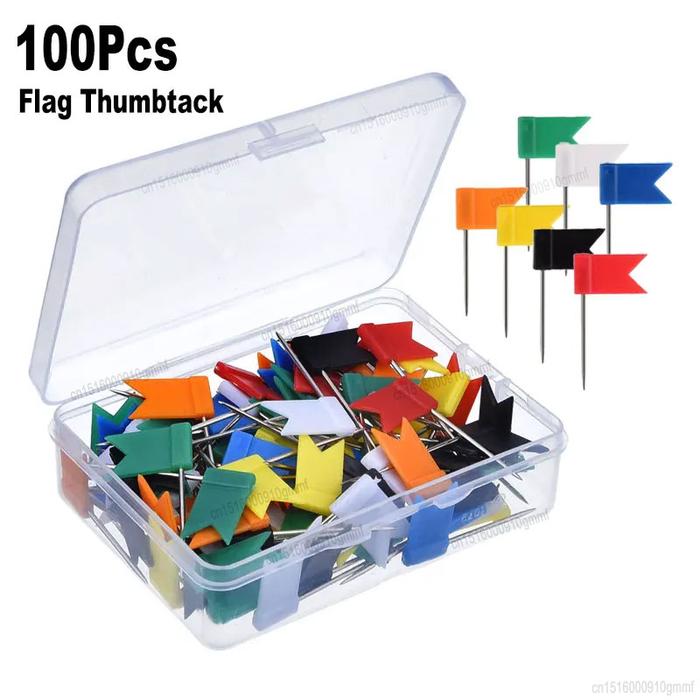 Jual 100Pcs Set Color Flag Thumbtack Push Pins 35mm Office School Wall ...