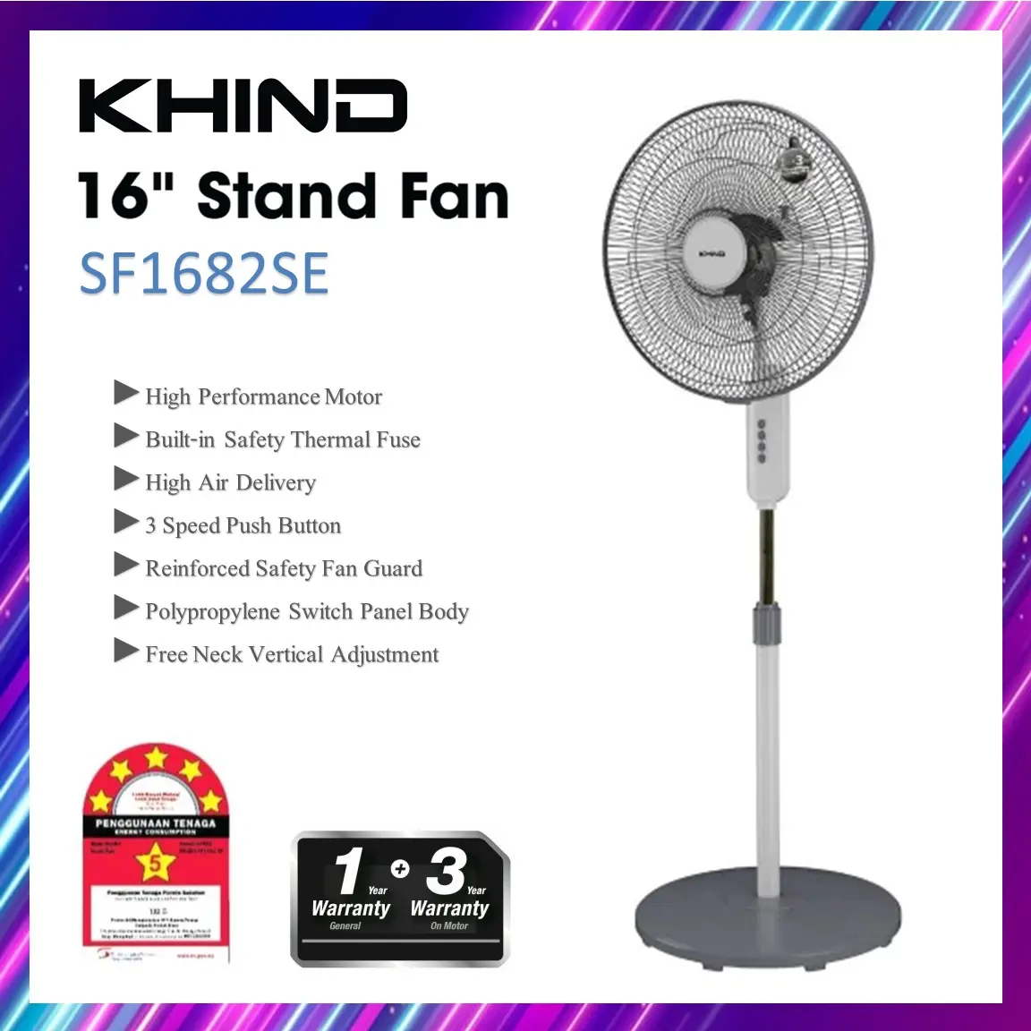 Midea 16" Kipas Berdiri MF-16FS10N 55W 3 Speed Push Button / KHIND 16 ...