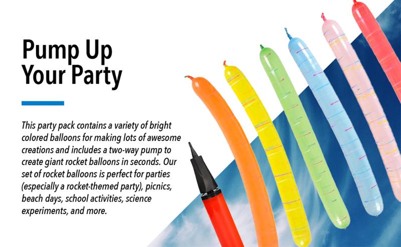 [100 Pack] Rocket Balloons Plus 1 Easy-To-Use Pump - Party Pack, - TikTok Shop