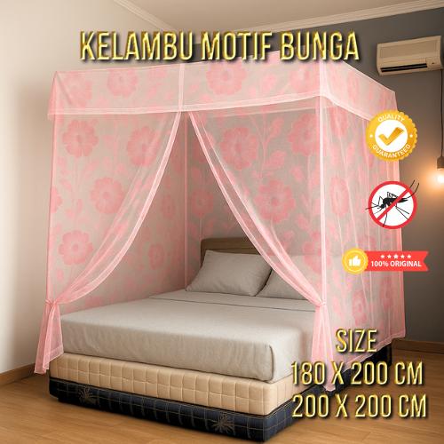 Kelambu Tidur Kotak Motif Bunga Ukuran 180x200 & 200x200 cm - Model ...
