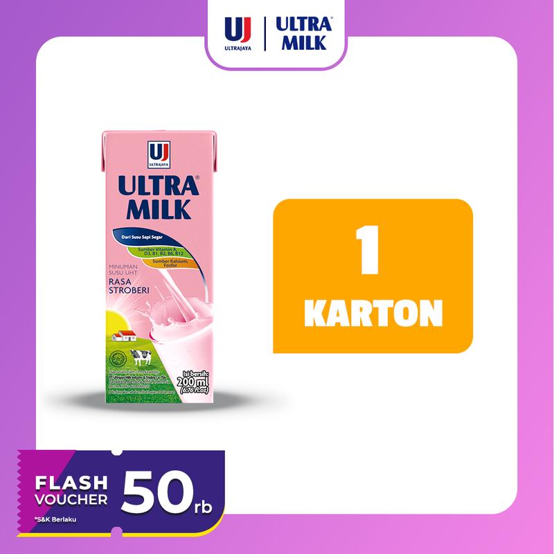Ultra Milk Susu UHT Strawberry 200ml 1 karton (24 pcs) - Shop | Tokopedia