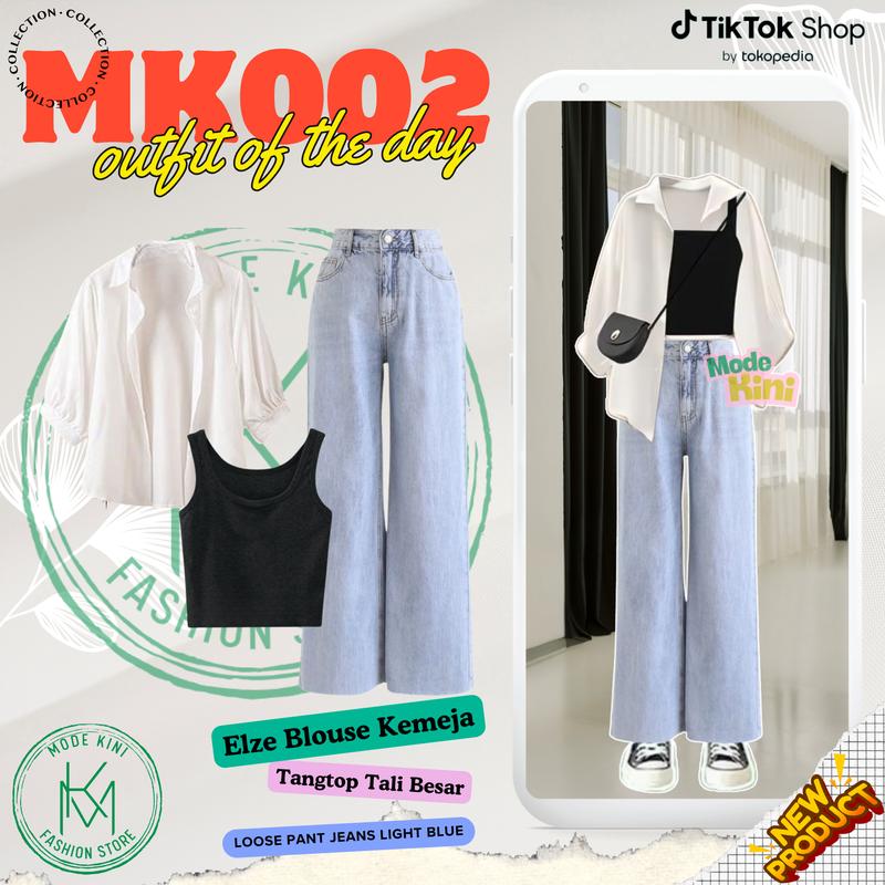 Set 3 in 1 MK002 ( Blouse Kemeja + Tangtop + Celana Jeans ) by Mode ...