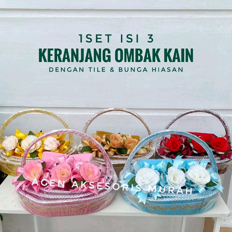 Keranjang Hantaran set isi 3 ombak lapis kain + tile bunga (BAHAN ...