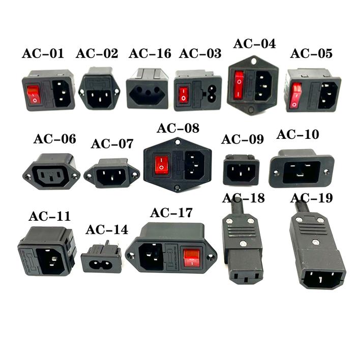 Jual IEC320 C14 Electrical AC Socket 3 pin red LED 250V Rocker Switch ...
