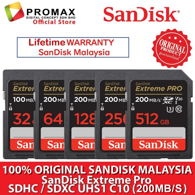 Original SanDisk Extreme Pro SD SDXC 64GB 128GB 256GB 512GB 200MB/s ...
