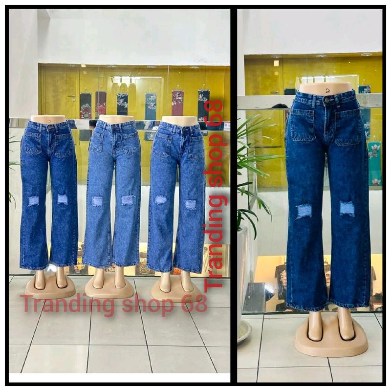 Ready Stock Ladies leg pocket plazu,Denim acid wash in very popular ...