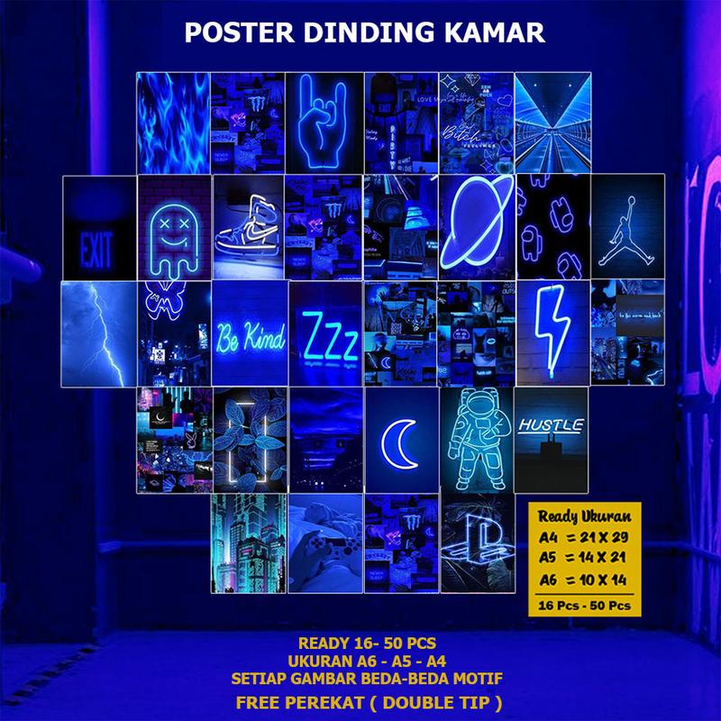 Poster Aesthetic Kamar Blue Neon - Shop | Tokopedia