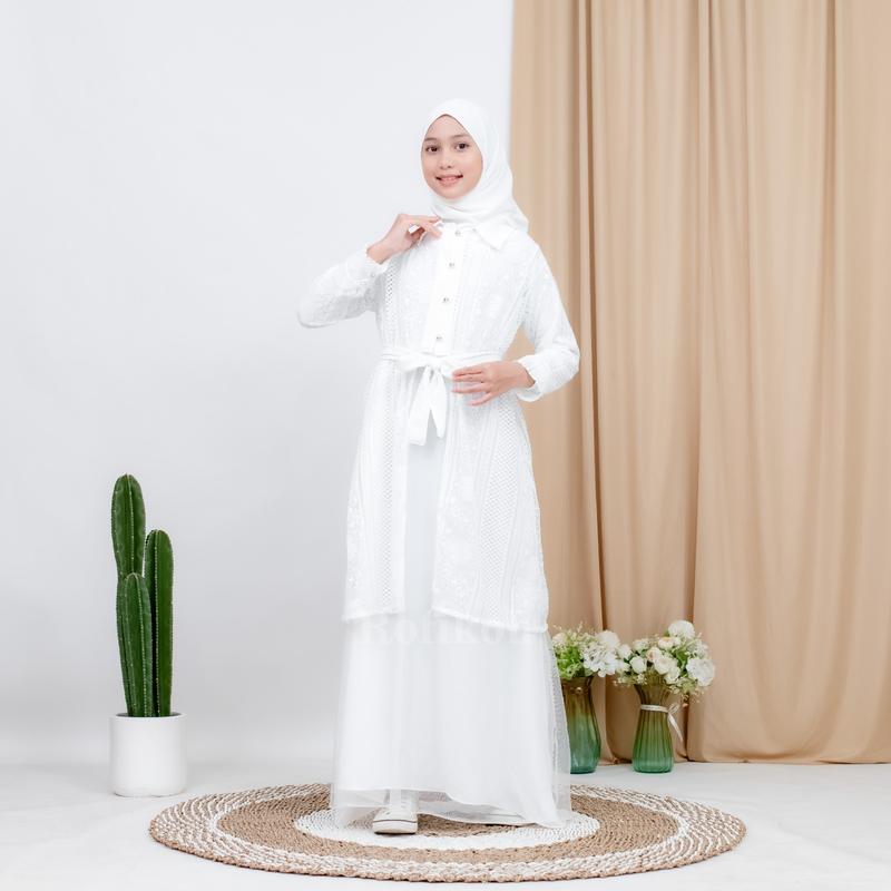 Gamis anak perempuan 3 in 1 gamis mix outer brukat maluka free hijab ...