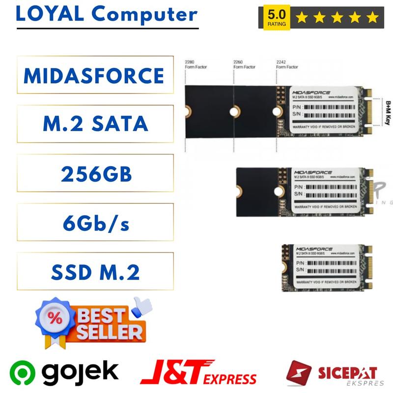 M2 256GB SSD SATA MIDASFORCE M.2 2240 2260 2280 SATA RESMI 3thn - Shop ...