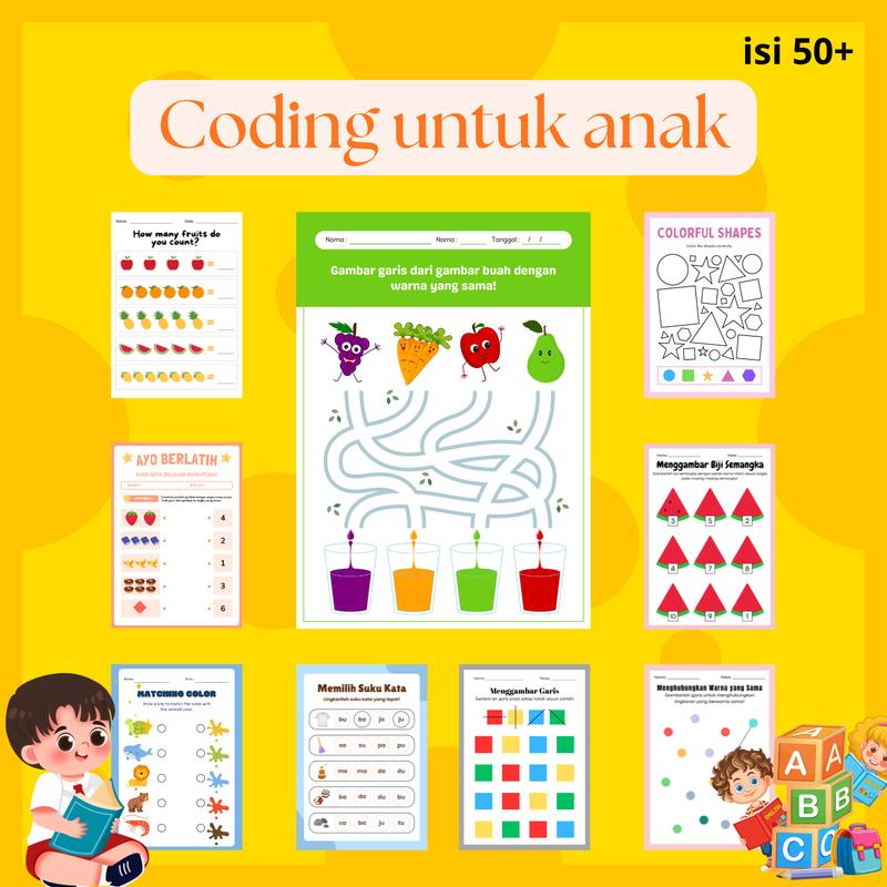 Lembar Aktivitas isi 50 CODING ANAK PAUD TK SD Lembar Mewarnai ...
