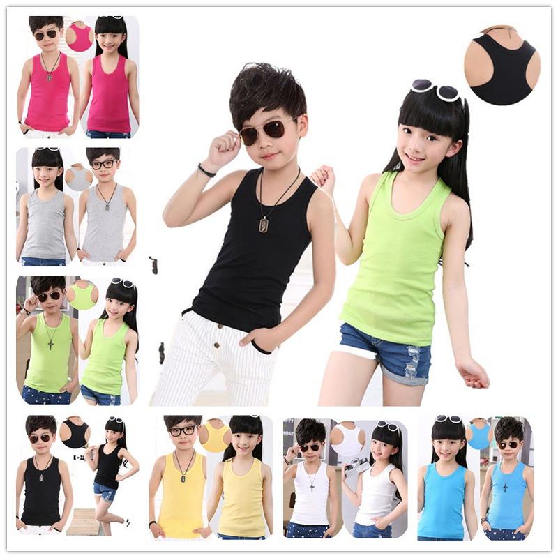 【LF】Kids Tank Tops 90-160cm Cotton Boys Girls Solid Color Singlet ...