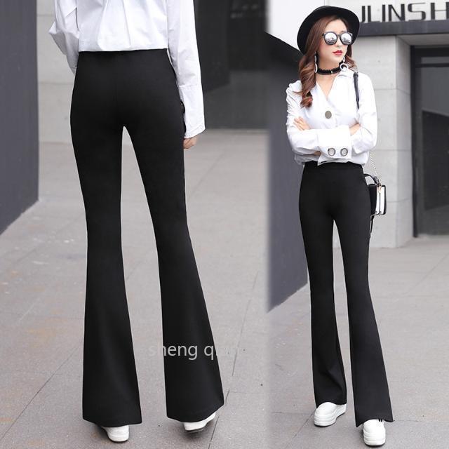 Bootcut-seluar panjang kasual untuk wanita, seluar pinggang tinggi ...
