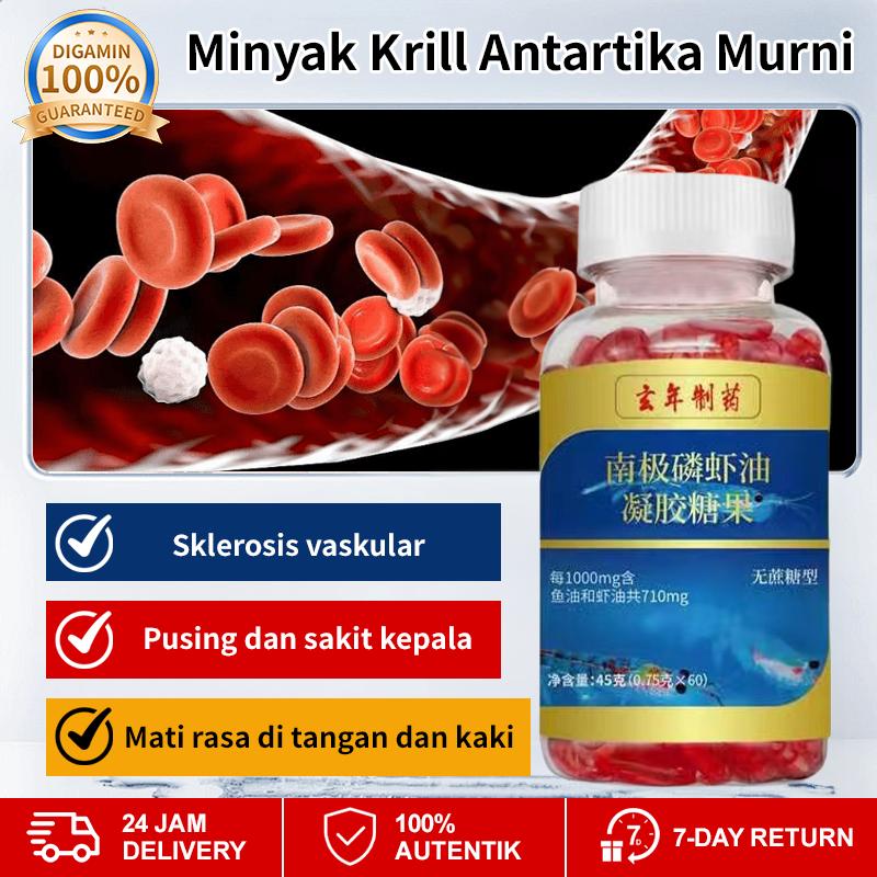 Kapsul Minyak Krill Antartika (60 Butir) Astaxanthin Alami (Omega-3) 15 ...