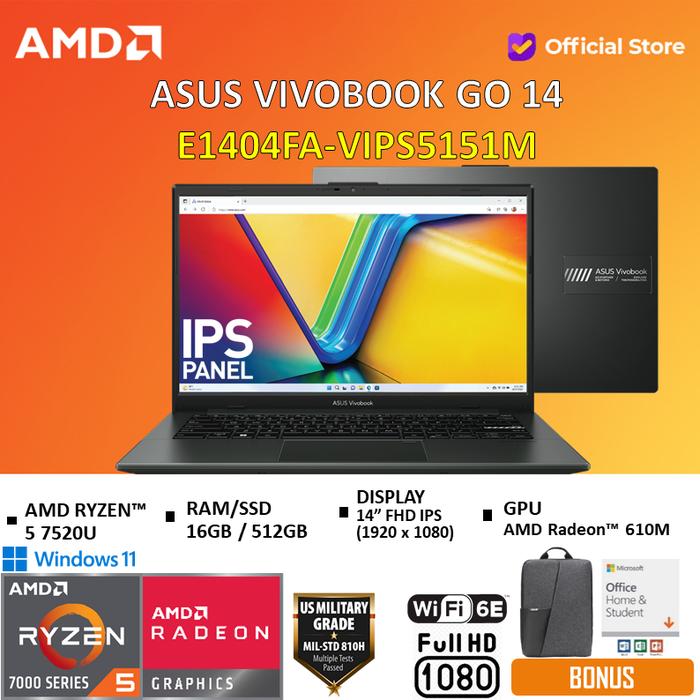 Promo ASUS Vivobook GO 14 E1404FA Ryzen 5 7520U 8GB/16GB 512GB W11+OHS ...
