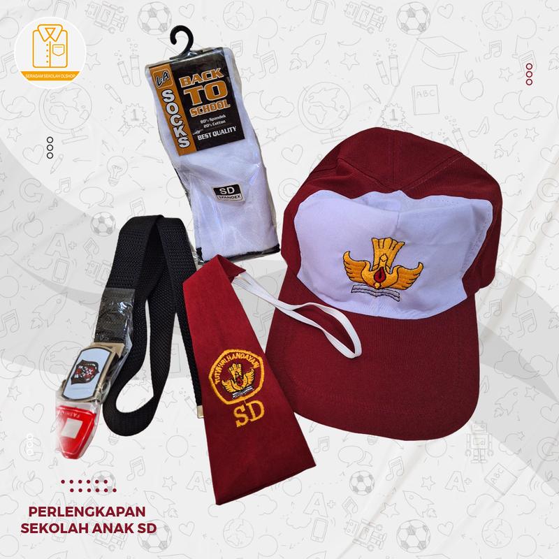 Atribut Sekolah SD Ada Topi Merah Putih bordir,Dasi sd cewek,ikat ...