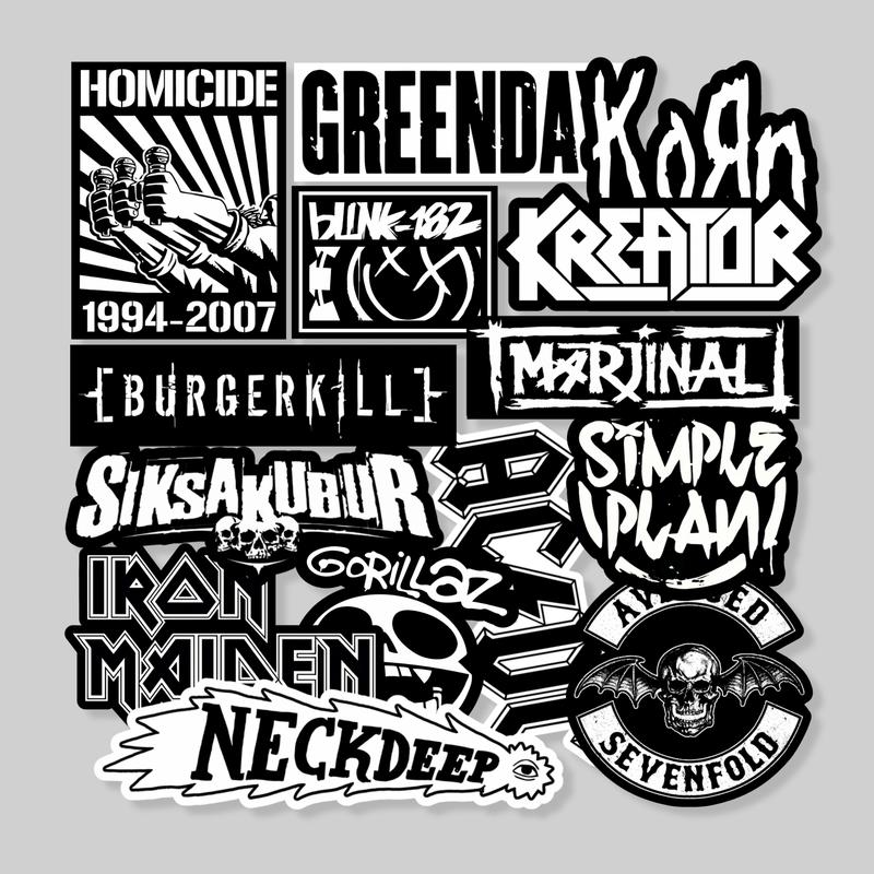 STIKER BAND METAL MUSIC ROCK ISI 15PCS HITAM PUTIH STIKER HELM, - Shop ...