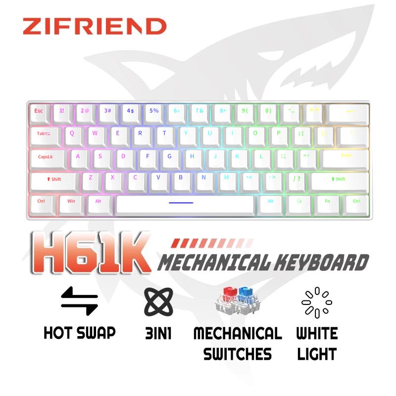 ZIFRIEND H61K Mechanical wirelessly Keyboard 61Keys 3 Modes Mixed ...