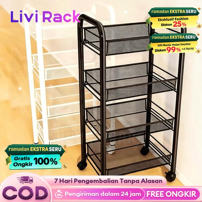 Promo Rak Troli 3 /4 /5 Susun Rak Salon Rak Penyimpanan Serbaguna Rak ...