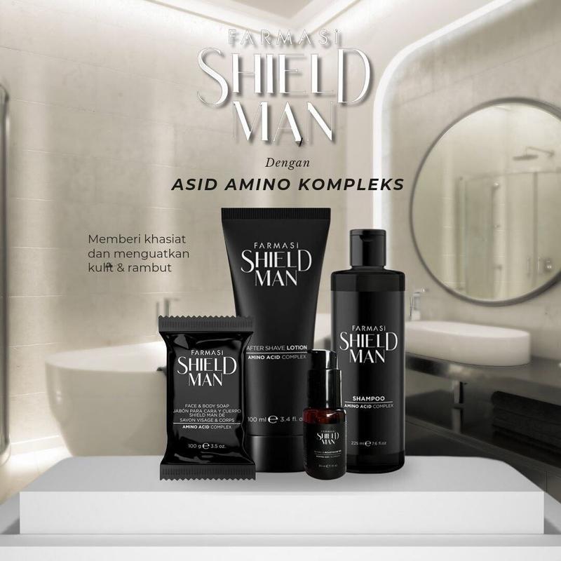 FARMASI SHIELD MAN SET / SYAMPOO/BODY & FACE SOAP/ LOSYEN AFTER ...