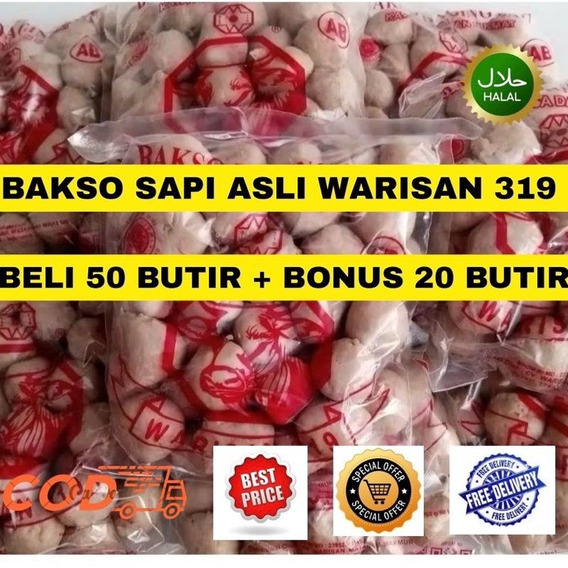 BAKSO SAPI ASLI WARISAN ISI 50 BUTIR BONUS 20 BUTIR FROZEN FOOD BAKSO ...