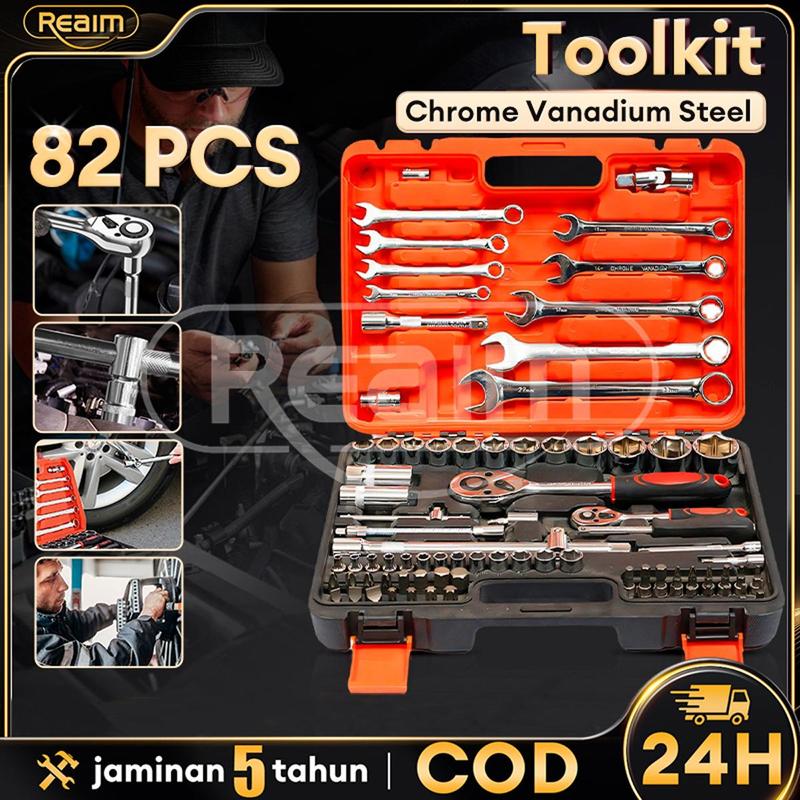 REAIM Tools Set for Motorcycle 82PCS Tools Set Socket Wrench Set Socket Wrench Set Heavy Duty ...