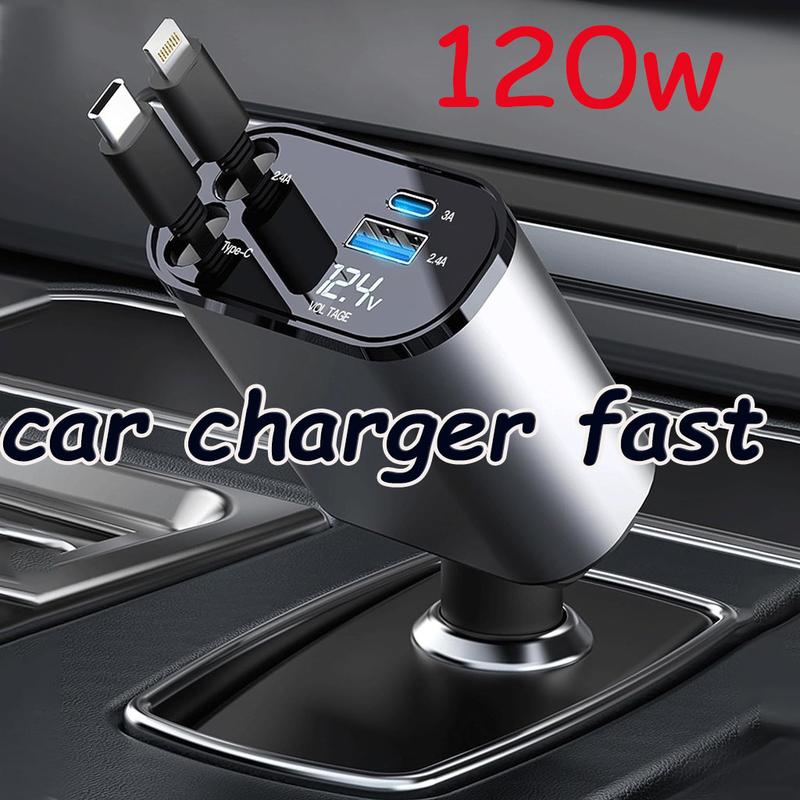 4 In 1 Car Charger Fast Charging120w Retractable Cable And 2 - TikTok ...