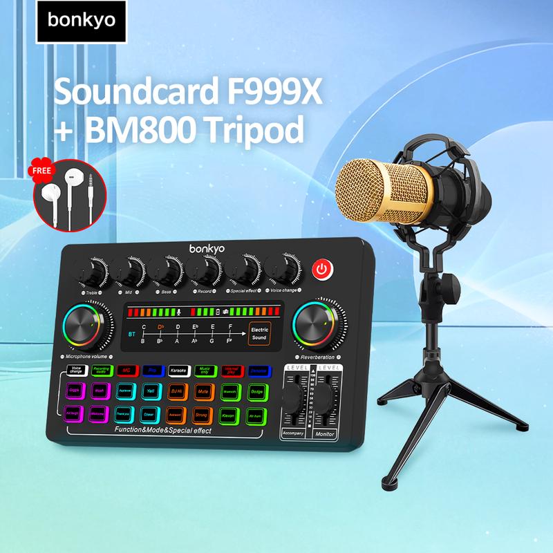 Bonkyo F999X Sound card+ mikrofon BM800 set lengkap peralatan siaran ...