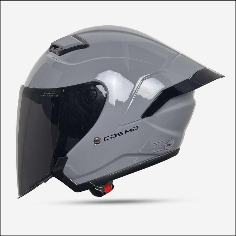 Helm Half Face MLA Cosmo Solid dengan Kaca Hitam Grey Glossy ...