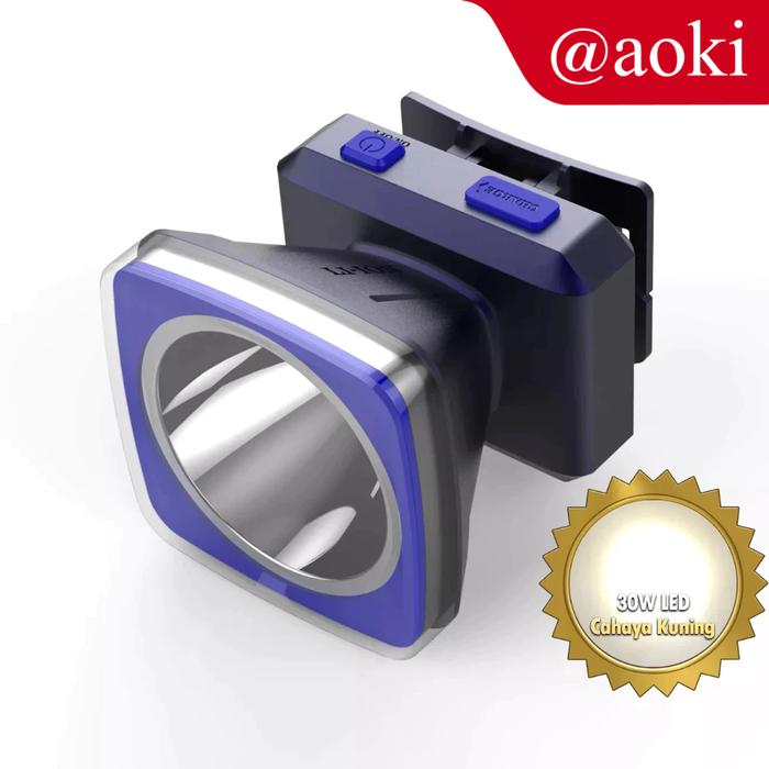 Promo AOKI Senter Kepala 30W cahaya kuning usb type C baterai lithium ...
