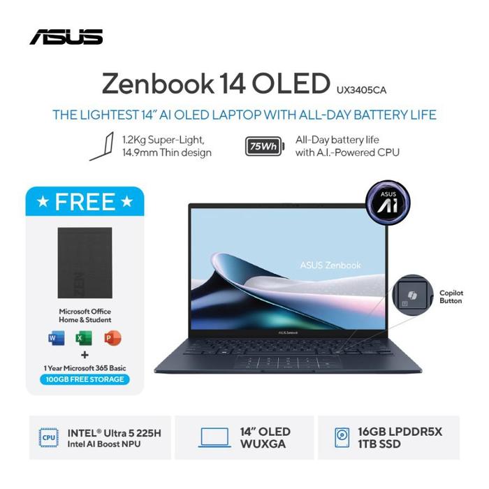 Promo ASUS ZENBOOK 14 OLED TOUCH UX3405CA ULTRA 5 225H 16GB 1TB W11+OHS ...