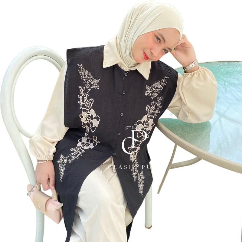 CLASICPUTRI - Atasan Wanita Moderen Bordir Bunga Elena Vest Outer ...